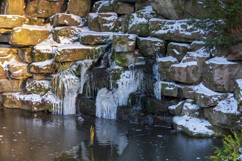 Small Frozen Waterfall at Favorite Castle in Winter Stock Image - Image ...