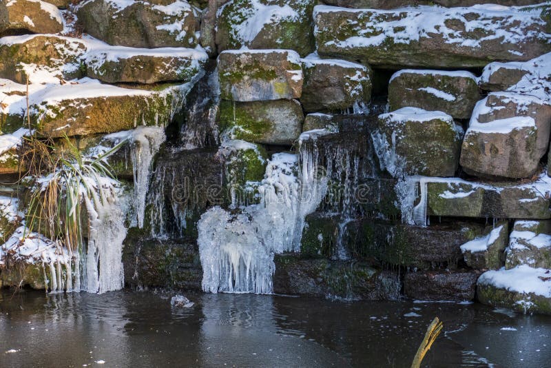 Small Frozen Waterfall at Favorite Castle in Winter Stock Photo - Image ...