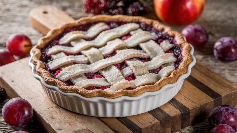 Small Fruit Pie with Lattice Crust and Cream Cheese Filling Stock ...