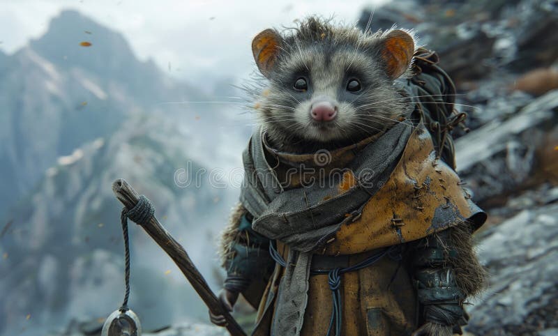 A Small Furry Creature with a Backpack and a Stick is Standing on a ...