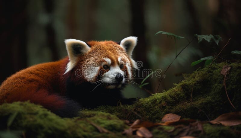Small Furry Panda Sitting on Tree Branch Generated by AI Stock ...