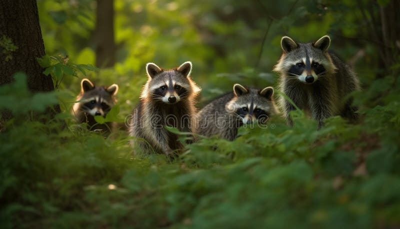 Small Furry Red Fox Looking at Tree in Green Grass Generated by AI ...