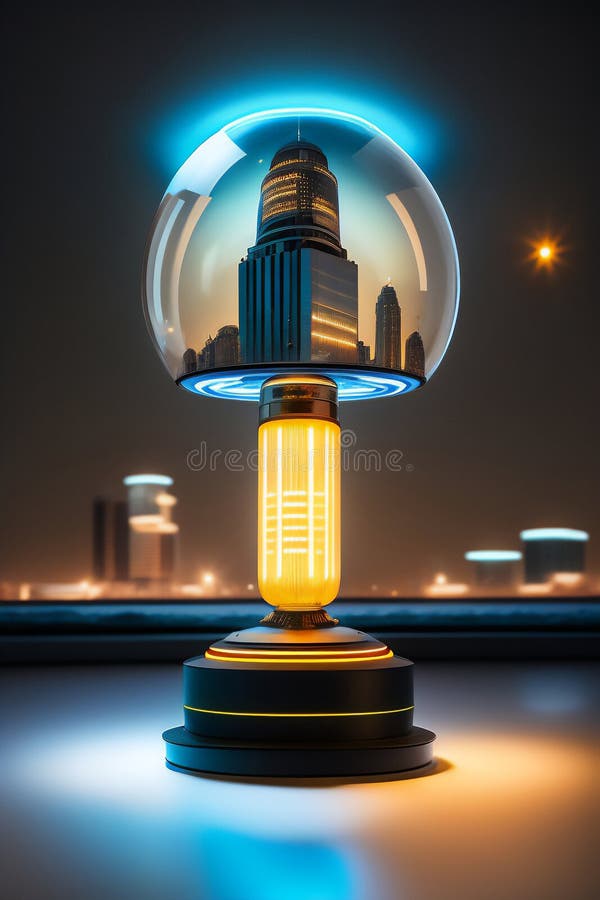 A Small Futuristic City Inside an Elongated Light Bulb. Generative AI ...