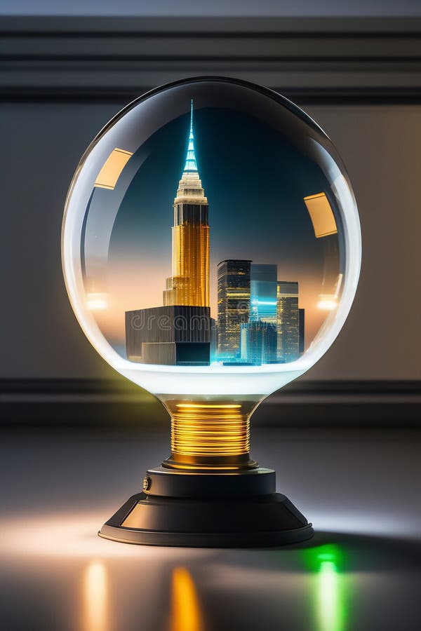 A Small Futuristic City Inside an Elongated Light Bulb. Generative AI ...