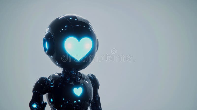 Small Futuristic Robot with Glowing Blue Heart and Heart-shaped Face ...