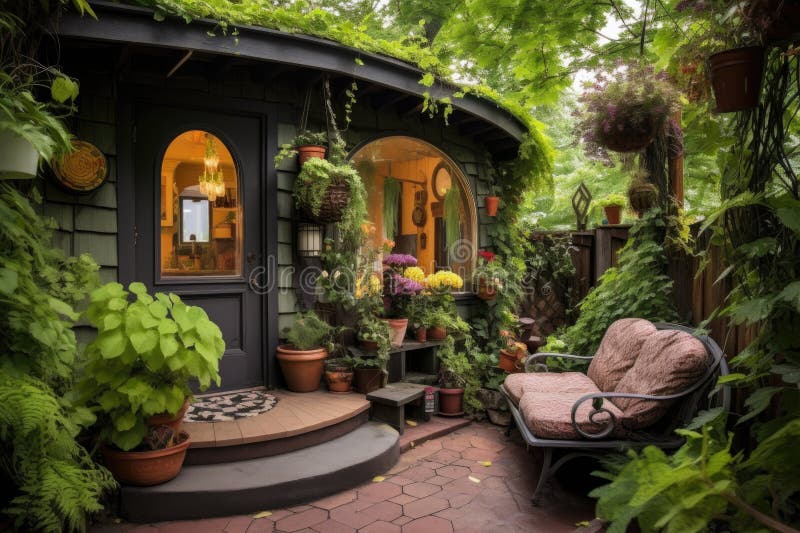 Small Garden Area Around a Tiny Home Stock Illustration - Illustration ...