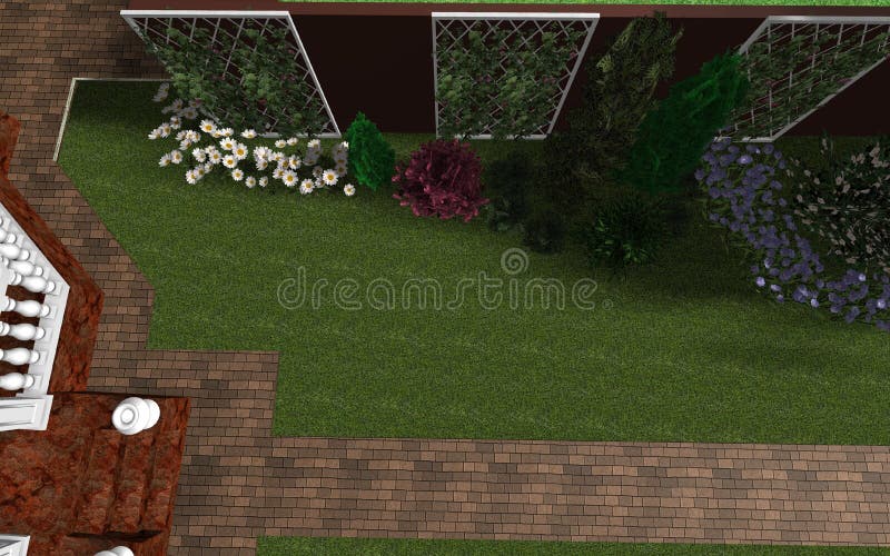 Small Garden Design. Landscape Composition of Plants, Lawn and Paths ...