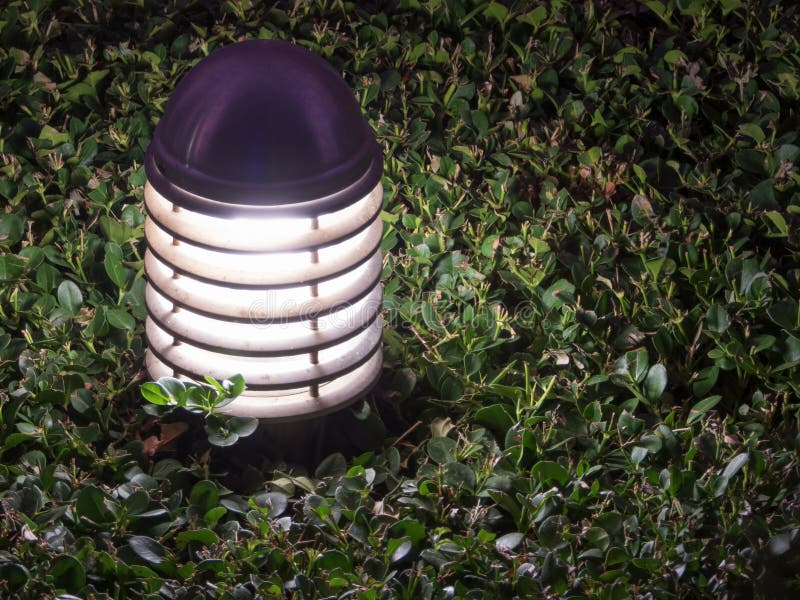 Small Garden Lamp with White Light in the Bush Stock Image - Image of ...