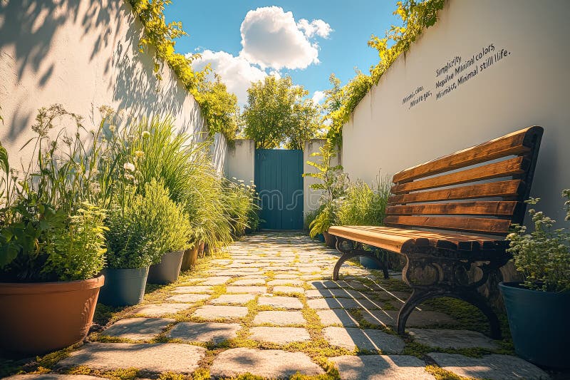 Small Garden Path Bench Potted Plants Stock Photos - Free & Royalty ...