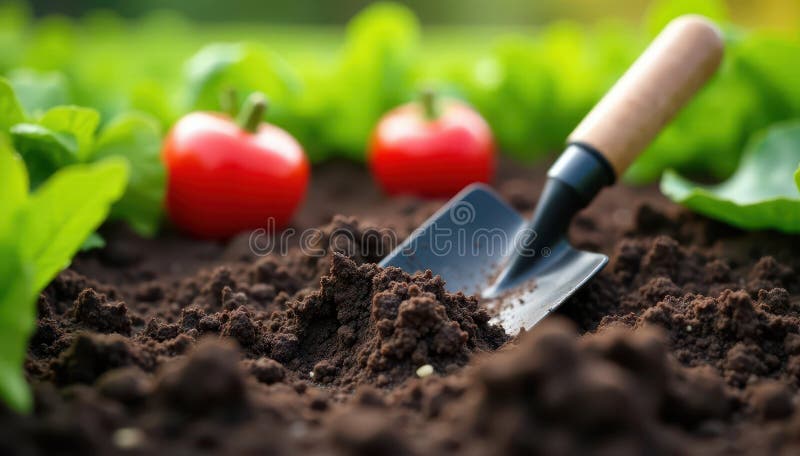 Small Garden Shovel in Vegetable Patch, Soil Close Up, Plant, Summer ...