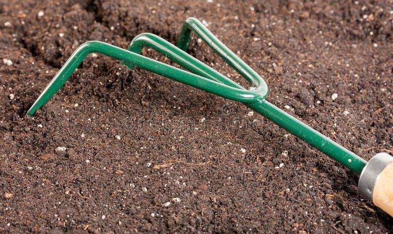 Small Gardening Fork in Black Composted Soil Stock Image - Image of ...