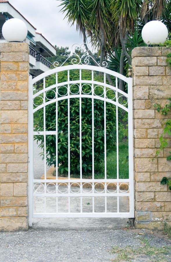 White Metal Gate stock image. Image of guard, gate, driveway - 26956807