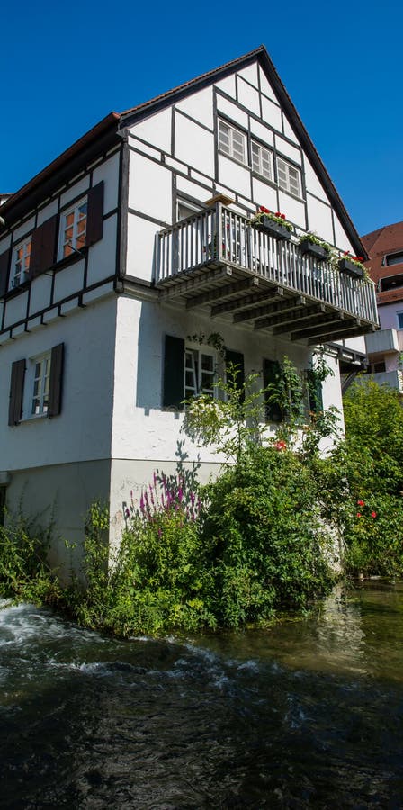 Small German Cottage with Balcony on River Ulm Stock Photo - Image of ...