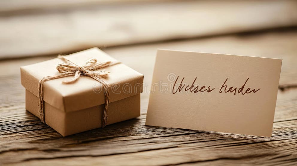 Small Gift Box with Handwritten Card on Rustic Wood Stock Illustration ...