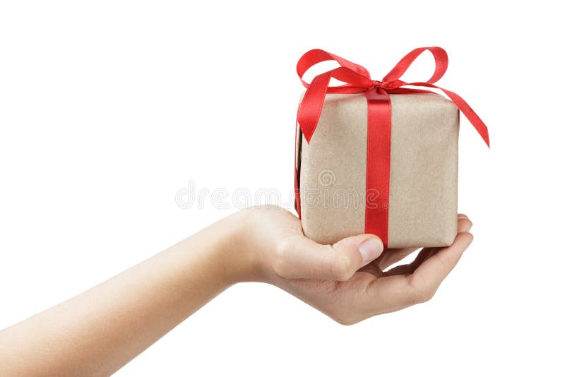 Small Gift Box Wraped in Recycled Paper with Ribbon Bow Stock Photo ...