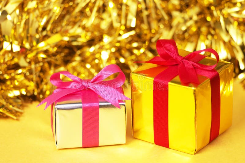 Small Gifts on Yellow Background. Stock Image - Image of present, gold ...