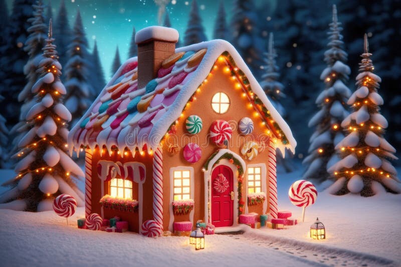 Small Gingerbread House Decorated with Colorful Candy in Bright ...