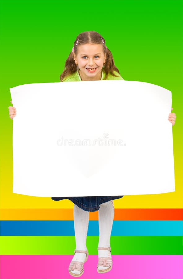 Small Girl with a Blank Poster Stock Image - Image of business, card ...