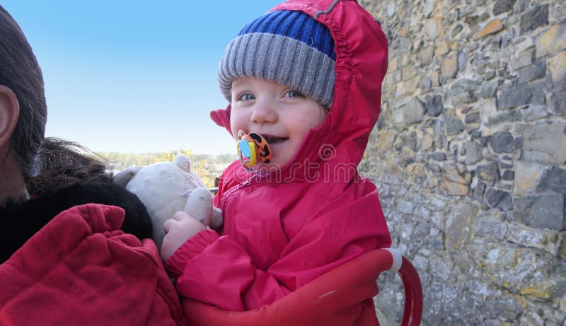 Small Girl Having Fun in Child Carrier Frame Backpack Stock Photo ...