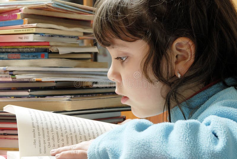 Small girl reading stock photo. Image of duty, girl, young - 1460360