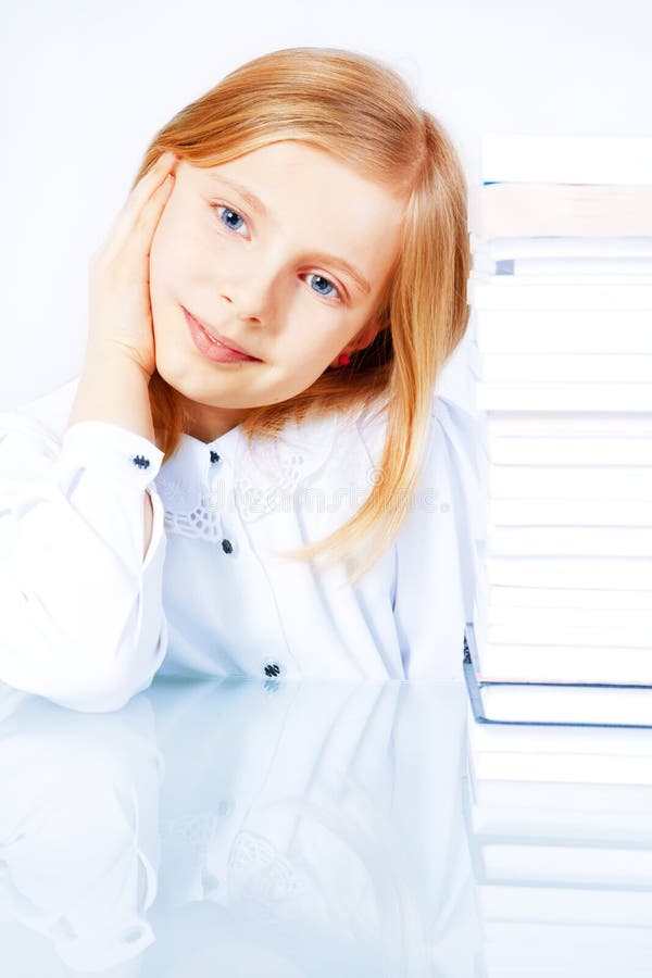 Small Girl Reading Book in Library Stock Photo - Image of literature ...