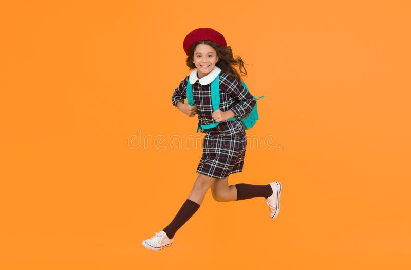 Small Girl Running To School, Study Stock Image - Image of fall, jump ...