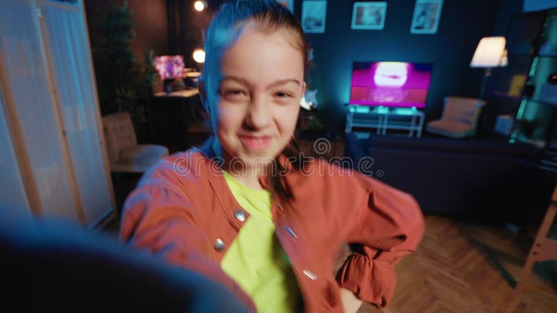 Small Girl Taking Part In Viral Dance Craze Filming Pov Style Video Stock Video Video Of