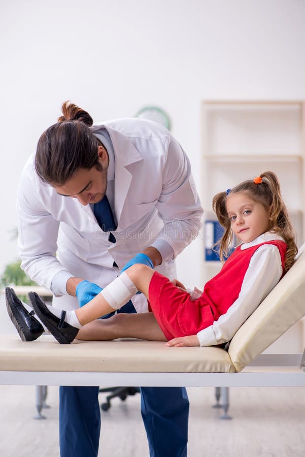 Small Girl Visiting Young Male Doctor Stock Photo - Image of pain ...