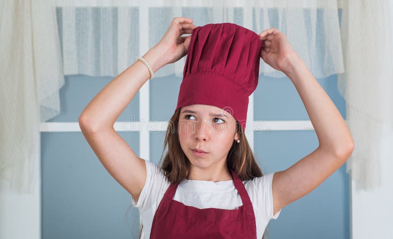 Small Girl Wear Cook Hat, Cooking Stock Photo - Image of housekeeping ...