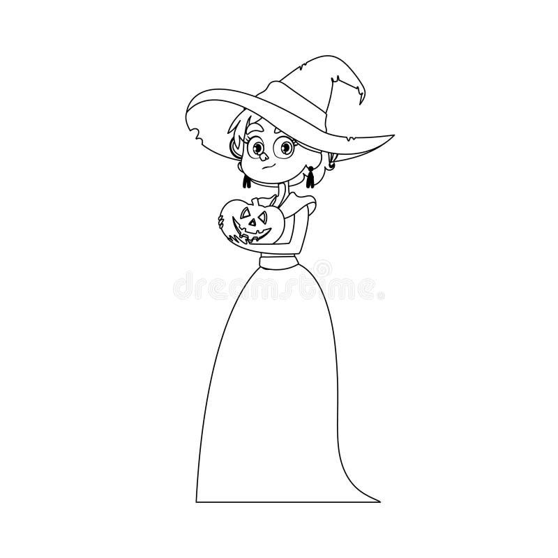 A Small Girl Wearing A Witch Costume Is Happily Holding A Pumpkin And
