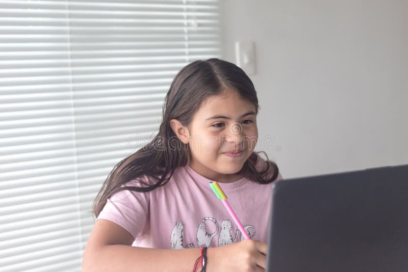 Small Girl Working on Her School Project at Home Stock Photo - Image of ...