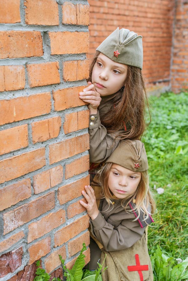 Small Girls in Soviet Military Uniforms Stock Photo - Image of little ...