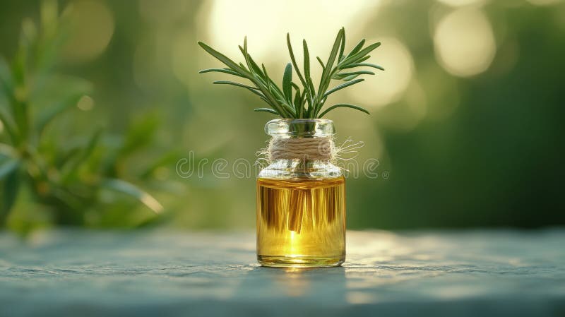 Small Glass Bottle of Essential Oil with Rosemary Sprig Stock Image ...
