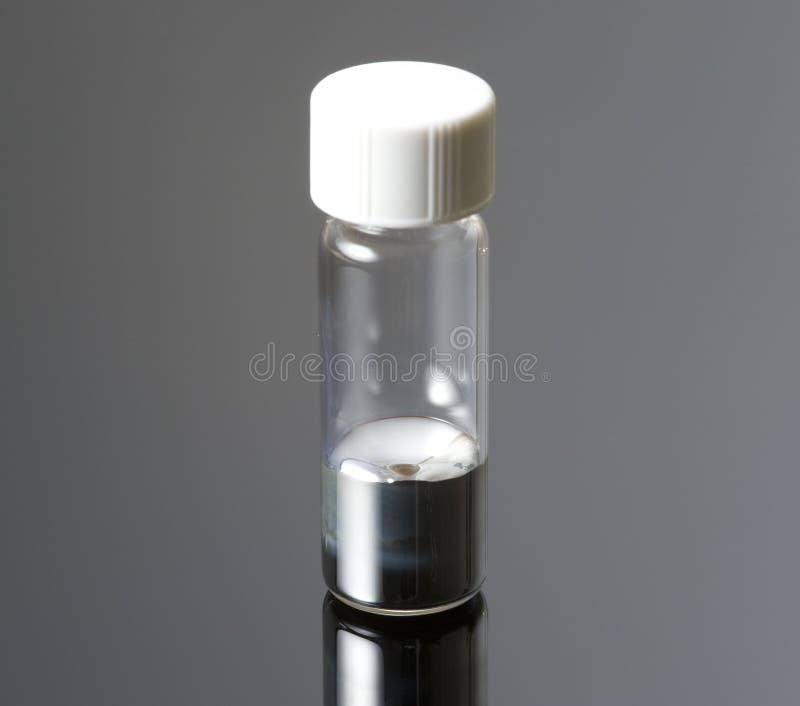 A Small Glass Container Containing Mercury. Stock Photo - Image of ...