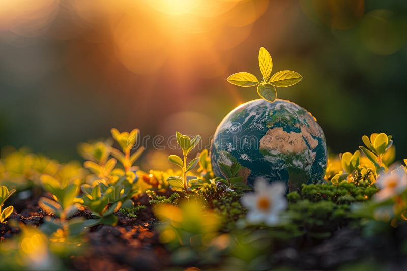 Small Globe with a Green Leaf on Top of it. Concept Day Earth Stock ...