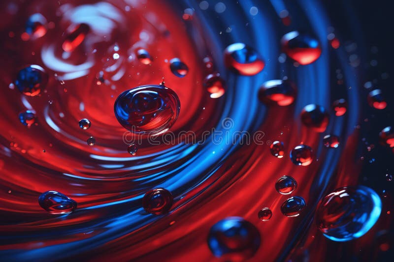 Small Glowing Red Blue Water Drops. Coloring Water Splash with Black ...