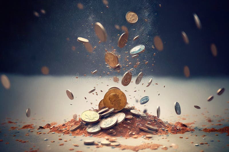Small Gold and Copper Coins Falling and Scattering on Floor Stock ...