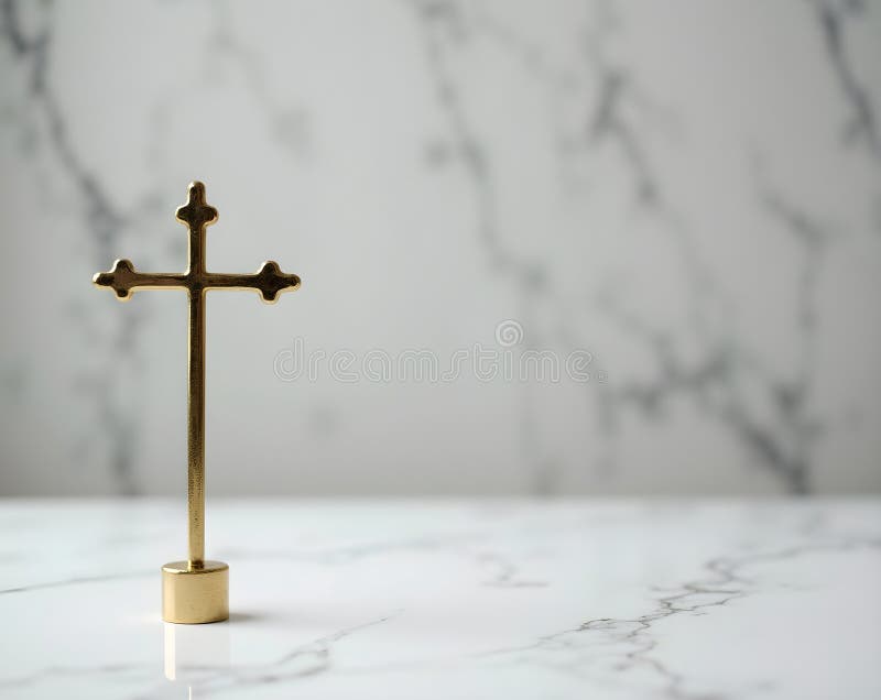Gold Metallic Cross with Intricate Tips on Marble Surface, Symbolizing ...