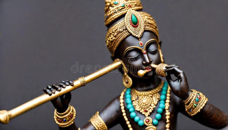 Small Gold Statue of Krishna, at a Hare Krishna Stock Photo - Image of ...