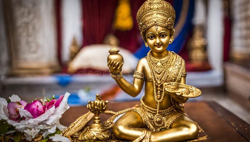 Small Gold Statue of Krishna, at a Hare Krishna Stock Image - Image of ...