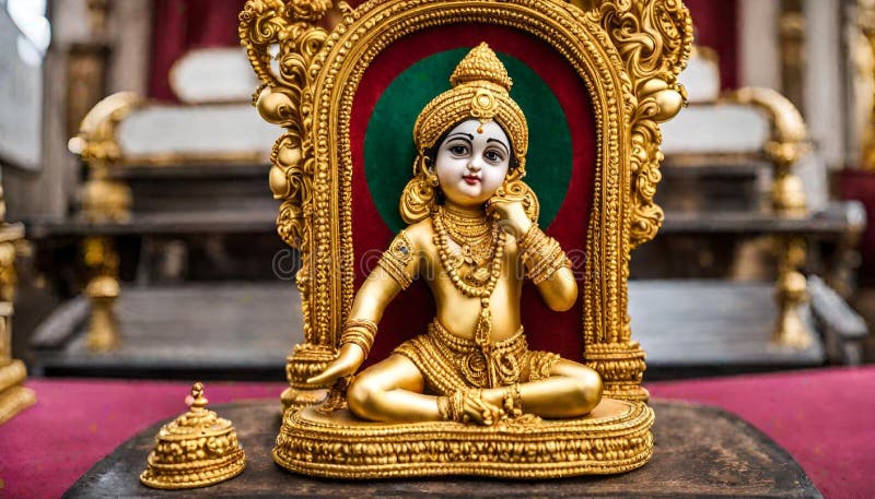 Small Gold Statue of Krishna, at a Hare Krishna Stock Photo - Image of ...