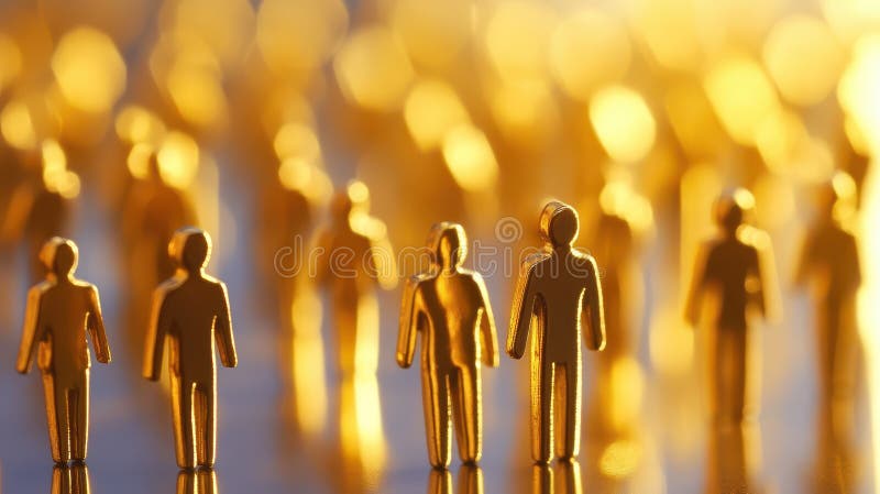 Golden Figures Standing among a Shimmering Crowd Stock Image - Image of ...
