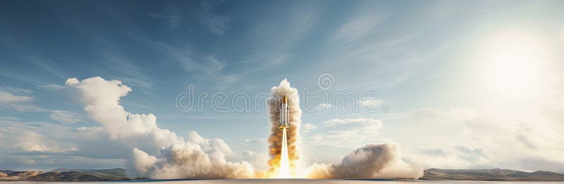 A Small Golden Space Rocket Launches Stock Image - Image of limitless ...