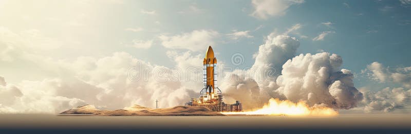 A Small Golden Space Rocket Launches Stock Photo - Image of retro ...
