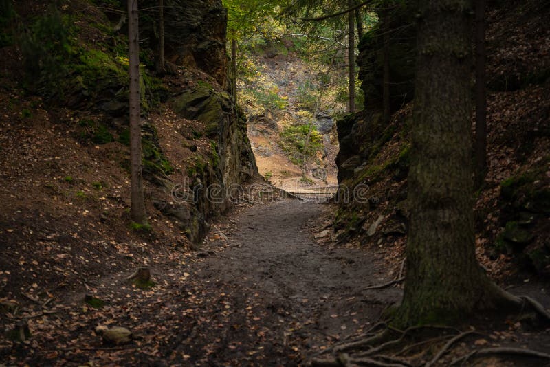 A Small Gorge in the Mountains, High Walls on the Sides Stock Photo ...