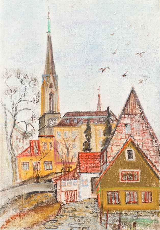 Small gothic town stock illustration. Illustration of panorama - 33300422