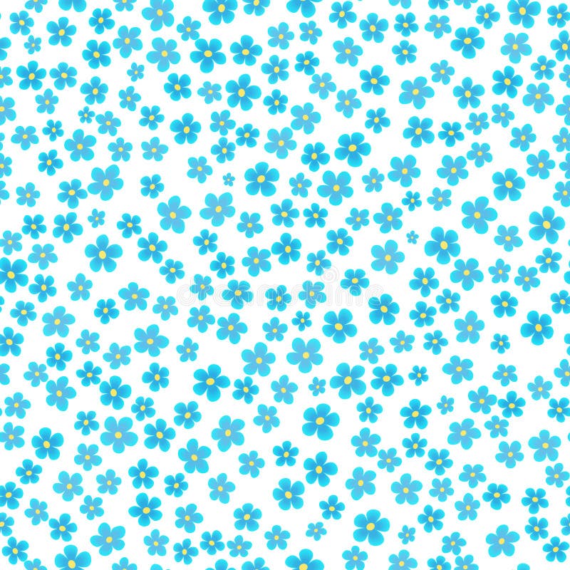 Small Gradient Blue Flowers on White Background. Randomly Seamless ...