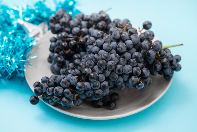 Small Grapes on Dish on Blue Background Stock Image - Image of portugal ...