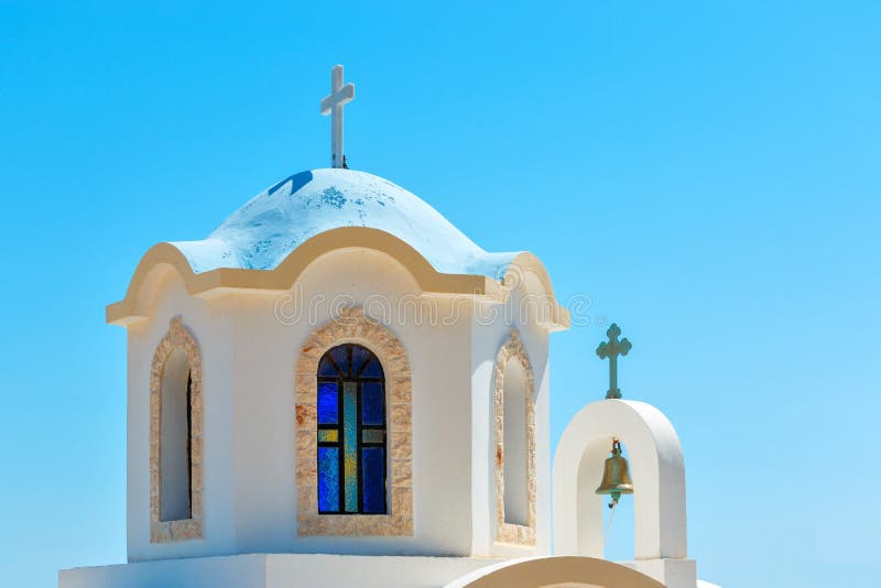 Small Greek Church with Blue Dome Stock Photo - Image of cross, small ...