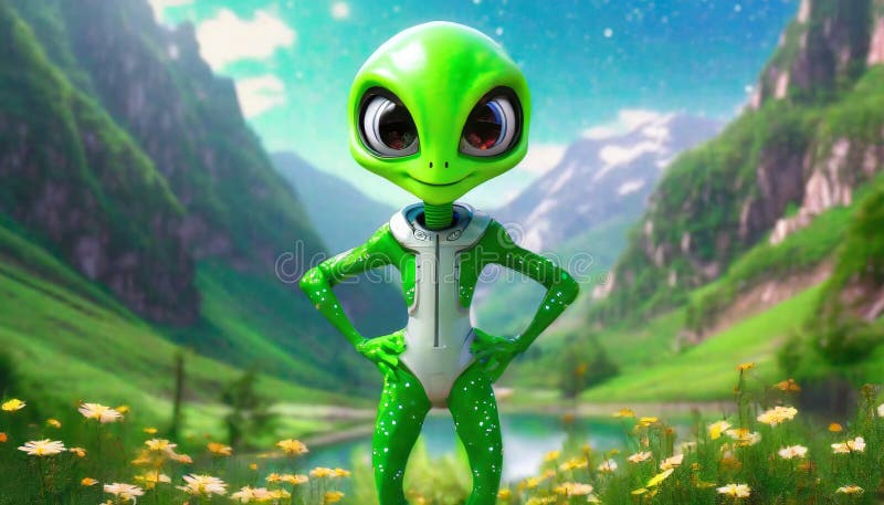 Small Green Alien in the Forest Stock Illustration - Illustration of ...